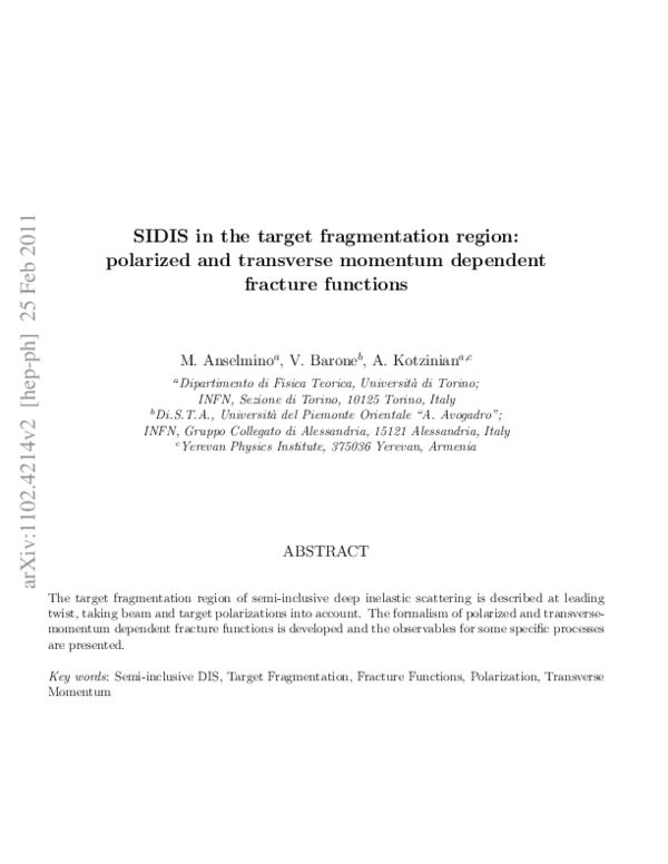 (PDF) SIDIS in the target fragmentation region: Polarized and transverse-momentum dependent ...