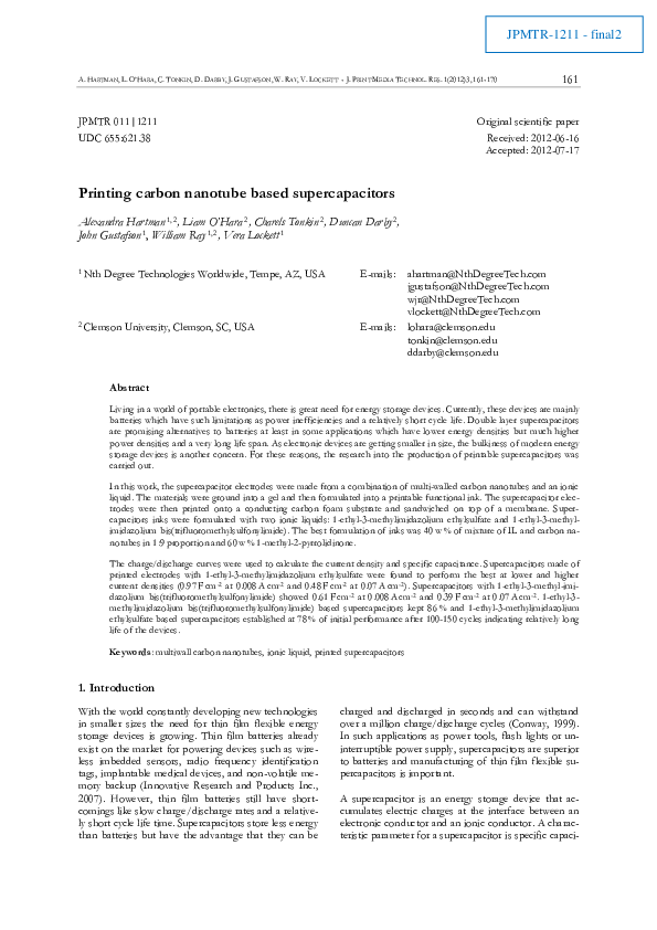 (PDF) Printing Carbon Nanotube based supercapacitors