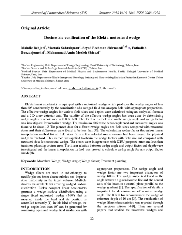 (PDF) Dosimetric verification of the Elekta motorized wedge