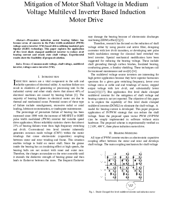Pdf Mitigation Of Motor Shaft Voltage In Medium Voltage Multilevel Inverter Based Induction