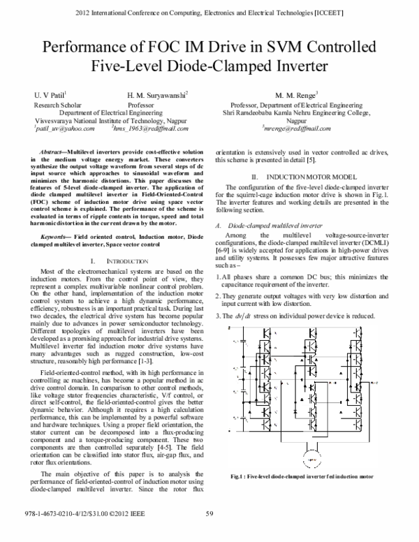 (PDF) Performance of FOC IM drive in SVM controlled five-level diode ...