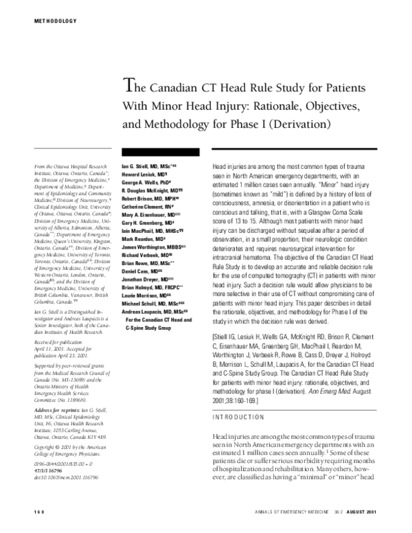(PDF) Canadian CT head rule study for patients with minor head injury ...