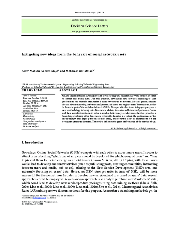 (PDF) Extracting new ideas from the behavior of social network users