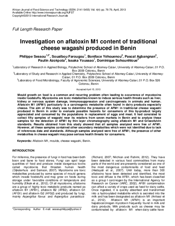 (PDF) Investigation on aflatoxin M1 content of traditional cheese ...