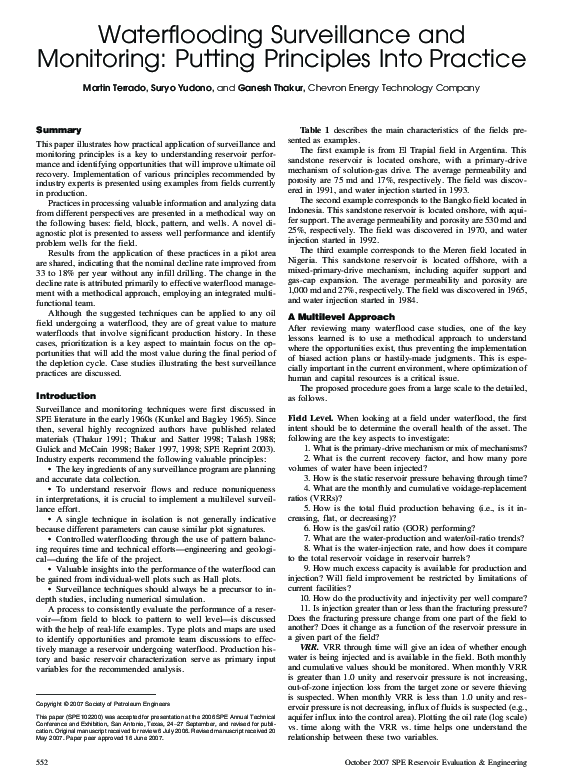 (PDF) Waterflooding Surveillance and Monitoring: Putting Principles Into Practice