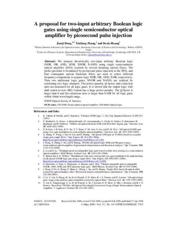 Pdf A Proposal For Two Input Arbitrary Boolean Logic Gates Using Single Semiconductor Optical
