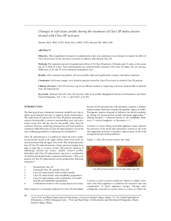 (PDF) Changes in soft tissue profile during the treatment of Class III ...