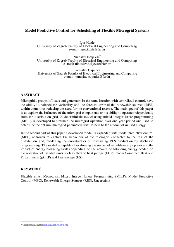 (PDF) Model Predictive Control for Scheduling of Flexible Microgrid Systems