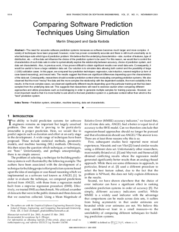 (PDF) Comparing software prediction techniques using simulation