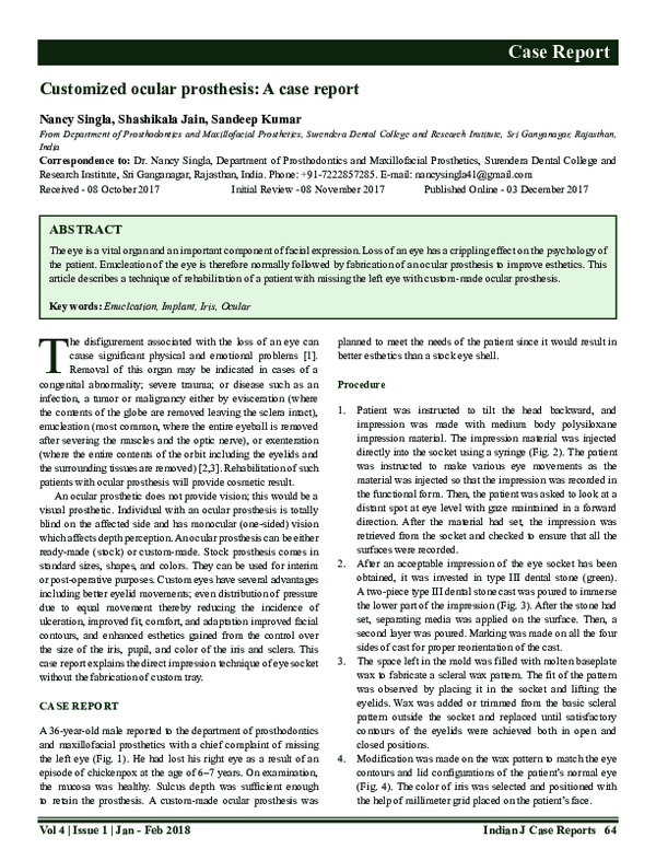 (PDF) Case Report Customized ocular prosthesis: A case report