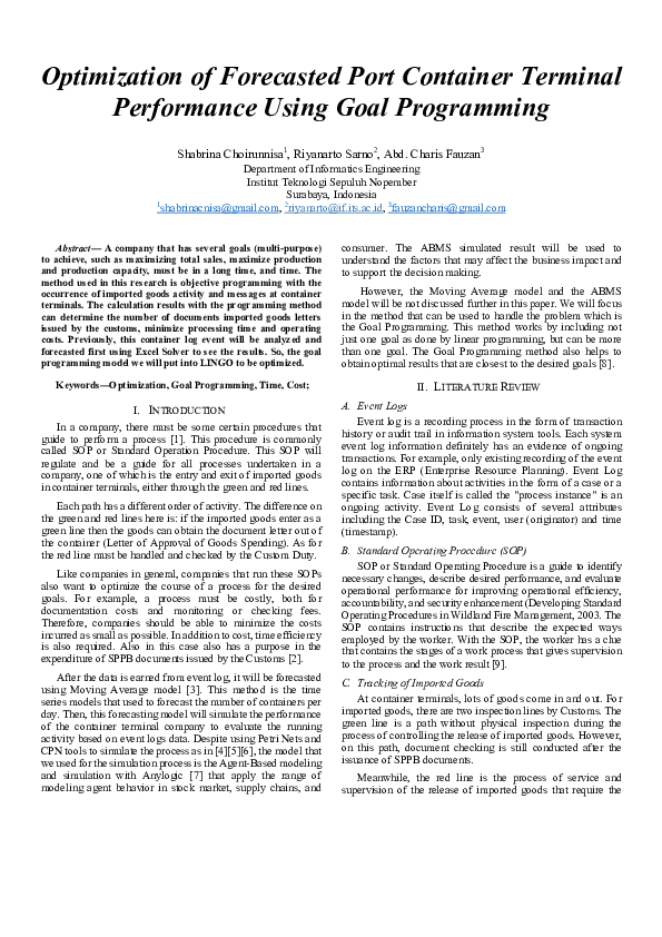 (PDF) Optimization of forecasted port container terminal performance ...