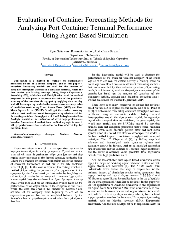 (PDF) Evaluation of container forecasting methods for analyzing port ...