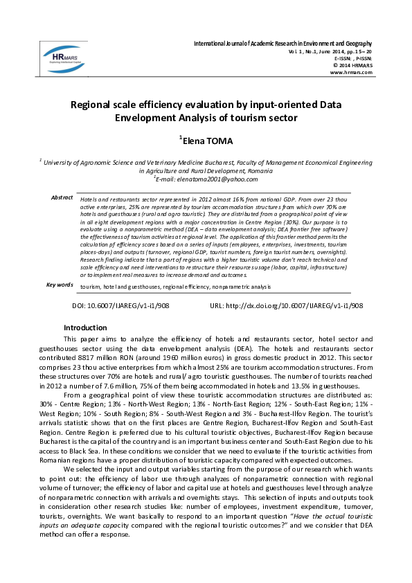 (PDF) Regional scale efficiency evaluation by input - oriented Data Envelopment Analysis of ...