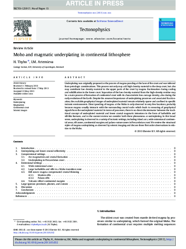 (PDF) Thybo - Moho and magmatic underplating -tecto13