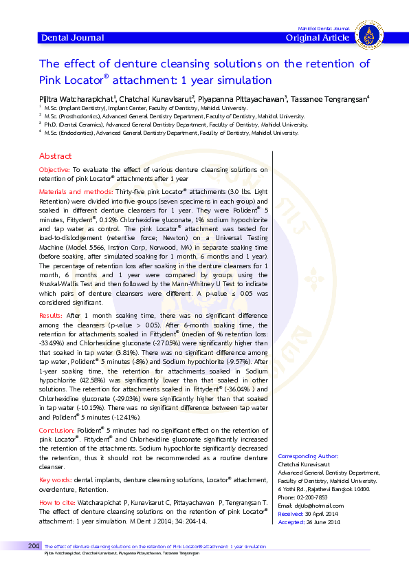 (PDF) The effect of denture cleansing solutions on the retention of ...
