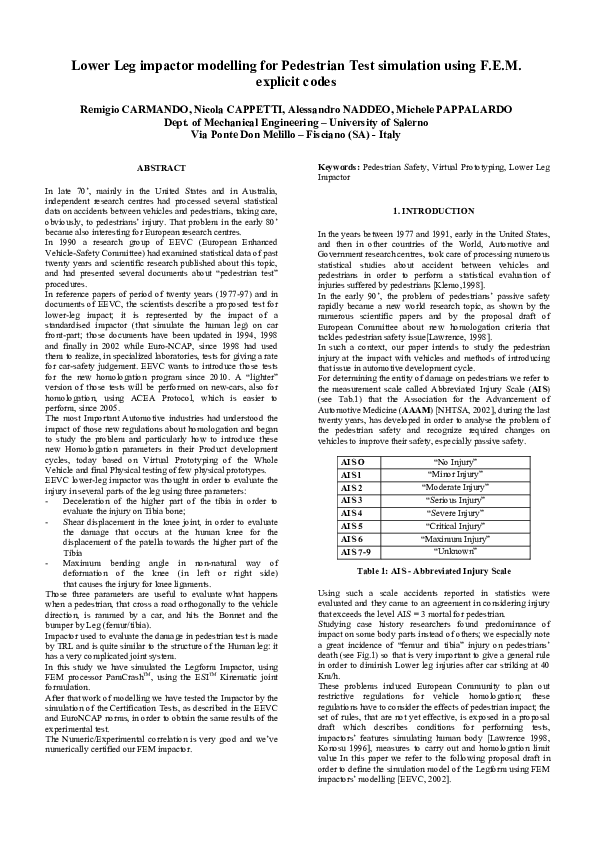 (PDF) Lower Leg impactor modelling for Pedestrian Test simulation using ...