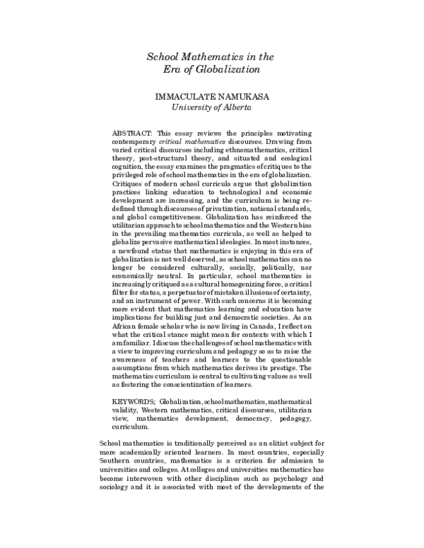 (PDF) School mathematics in the era of globalization