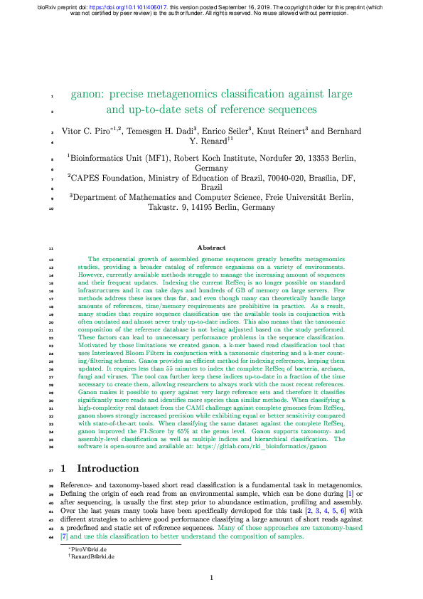 Pdf Ganon Continuously Up To Date With Database Growth For Precise Short Read Classification