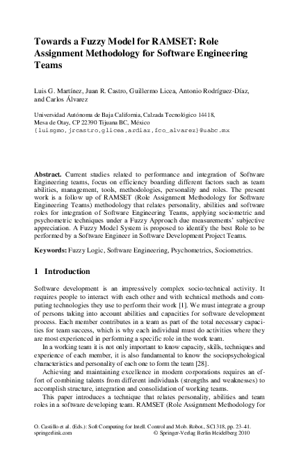 (PDF) Towards a Fuzzy Model for RAMSET: Role Assignment Methodology for Software Engineering Teams