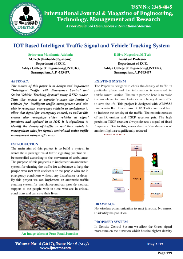(PDF) IOT Based Intelligent Traffic Signal and Vehicle Tracking System