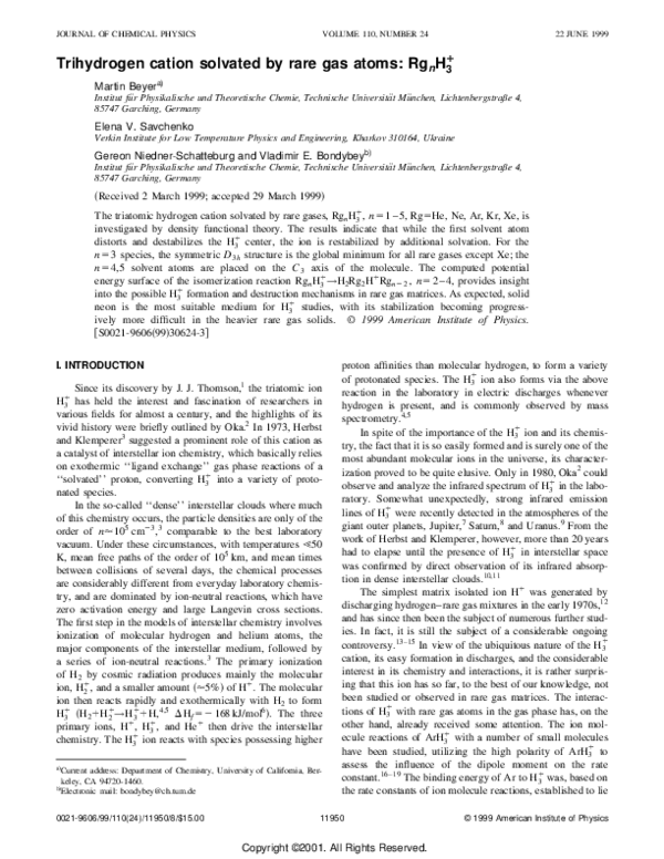 (PDF) Trihydrogen cation solvated by rare gas atoms: Rg[sub n]H[sub 3 ...