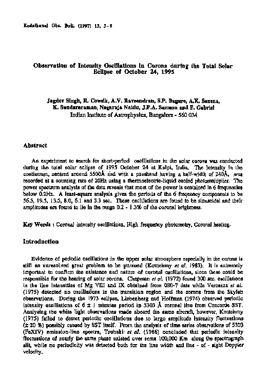 (PDF) Observation of intensity oscillations in corona during the total ...