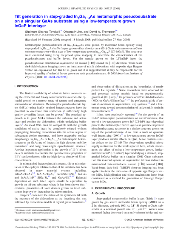 (PDF) Tilt generation in step-graded InxGa1−xAs metamorphic pseudosubstrate on a singular GaAs ...