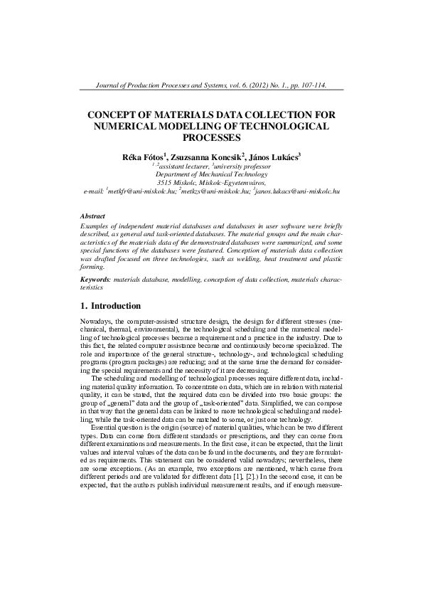 (PDF) Concept of Materials Data Collection for Numerical Modelling of ...
