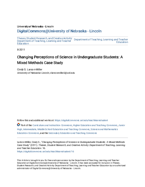 (PDF) Changing perceptions of science in undergraduate students: A ...
