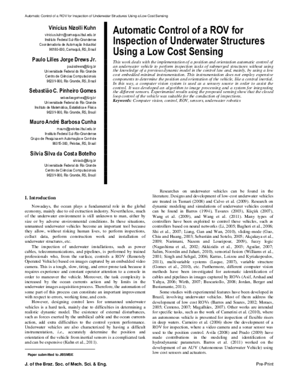 (PDF) Automatic control of a ROV for inspection of underwater ...