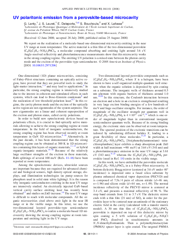(PDF) UV polaritonic emission from a perovskite-based microcavity