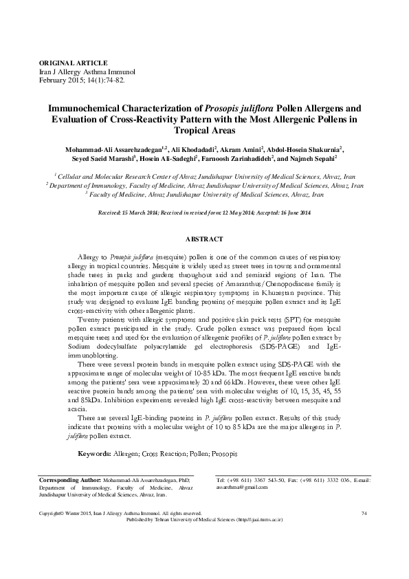 (PDF) Immunochemical characterization of prosopis juliflora pollen ...