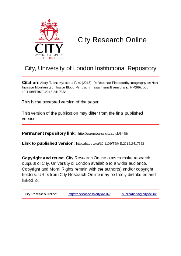 (PDF) Reflectance Photoplethysmography as Non-Invasive Monitoring of ...