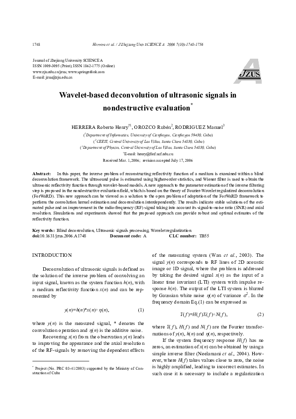 Pdf Wavelet Based Deconvolution Of Ultrasonic Signals In Nondestructive Evaluation