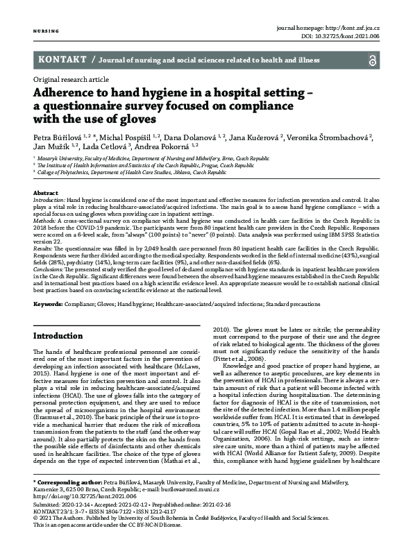 (PDF) Adherence to hand hygiene in a hospital setting - a questionnaire ...
