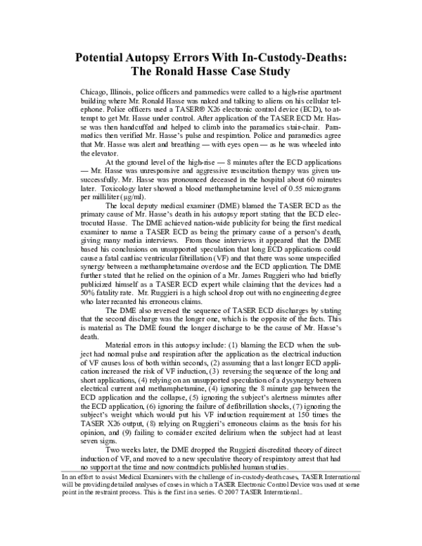 (PDF) Potential Autopsy Errors With In-Custody-Deaths: The Ronald Hasse ...