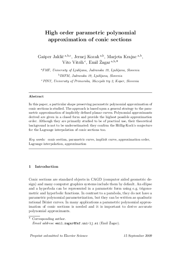 Pdf High Order Parametric Polynomial Approximation Of Conic Sections