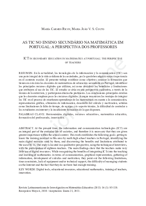 (PDF) As TIC no ensino secundário na matemática em portugal: a ...