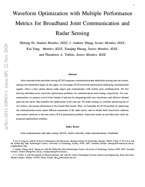 (PDF) Waveform Optimization with Multiple Performance Metrics for Broadband Joint Communication ...