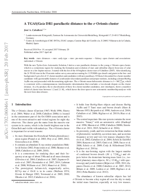 (PDF) A TGAS/Gaia DR1 parallactic distance to the σ Orionis cluster