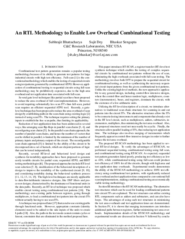 Pdf An Rtl Methodology To Enable Low Overhead Combinational Testing