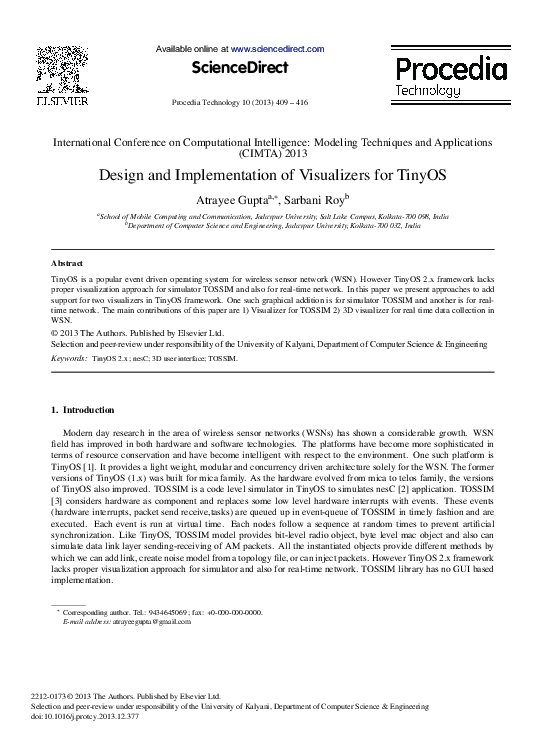 (PDF) Design and Implementation of Visualizers for TinyOS