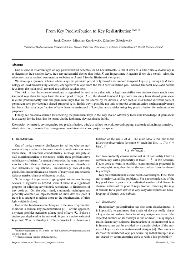 (PDF) From key predistribution to key redistribution