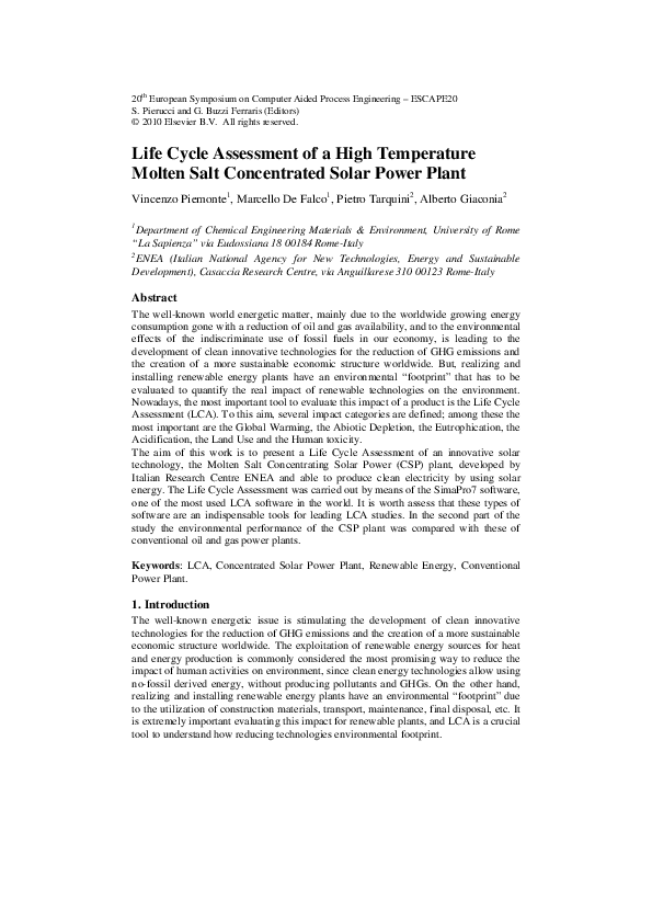 (PDF) Life Cycle Assessment of a high temperature molten salt ...