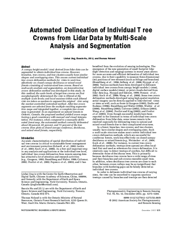 (PDF) Automated delineation of individual tree crowns from lidar data ... (PDF) Automated delineation of individual tree crowns from lidar data ...