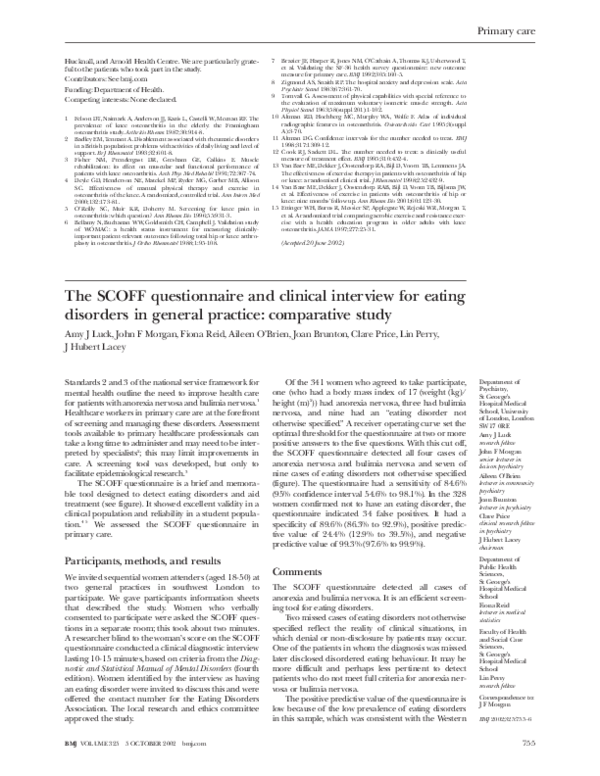 (PDF) The SCOFF questionnaire and clinical interview for eating ...