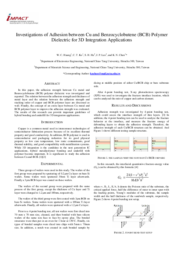 (PDF) Investigations of adhesion between Cu and Benzocyclobutene (BCB ...