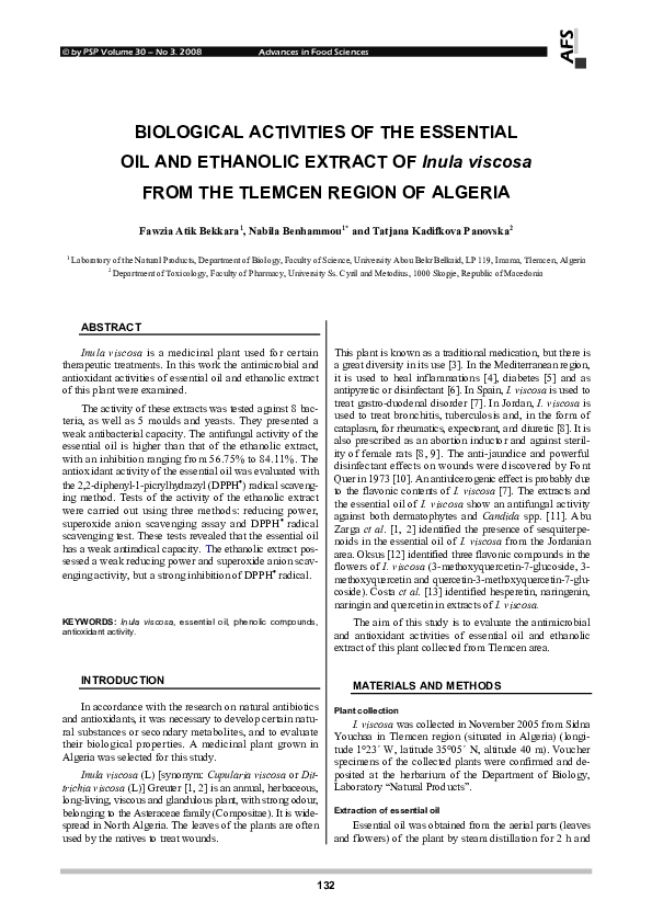 (PDF) BIOLOGICAL ACTIVITIES OF THE ESSENTIAL OIL AND ETHANOLIC EXTRACT ...