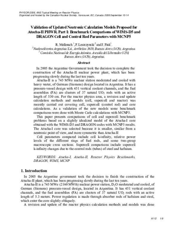 (PDF) Validation of Updated Neutronic Calculation Models Proposed for Atucha-II PHWR. Part I ...