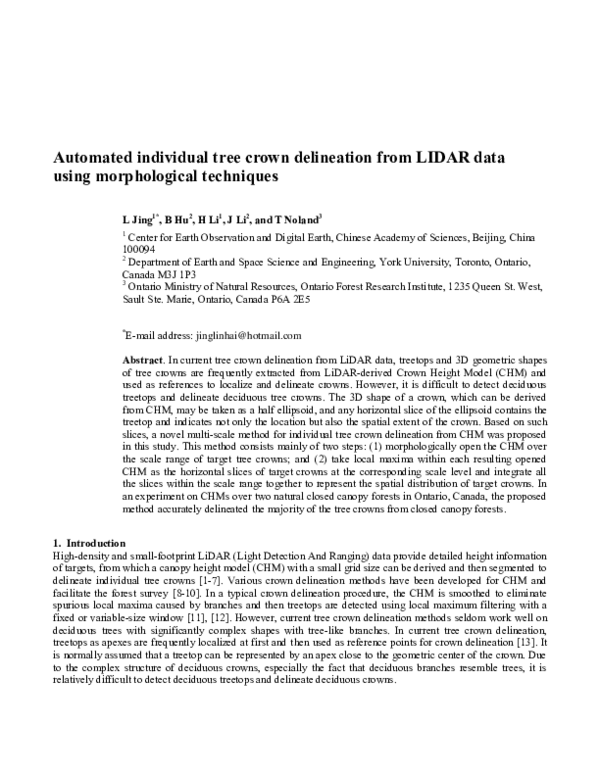 Pdf Automated Tree Crown Delineation From Imagery Based On Morphological Techniques